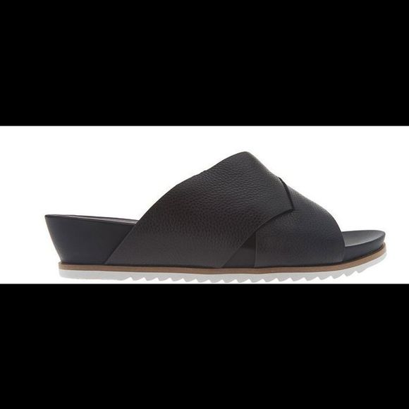Vaneli | Shoes | Vaneli Leather Cross Band Low Wedge Slides Hilde Black ...